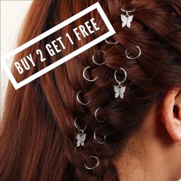 Accessories | 11pc Set Silver Butterfly And Circle Hair Rings | Poshmark